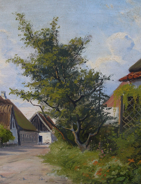 Carl Lund ( Danish, 1857) Village landscape with telegraph pole. Dated ...